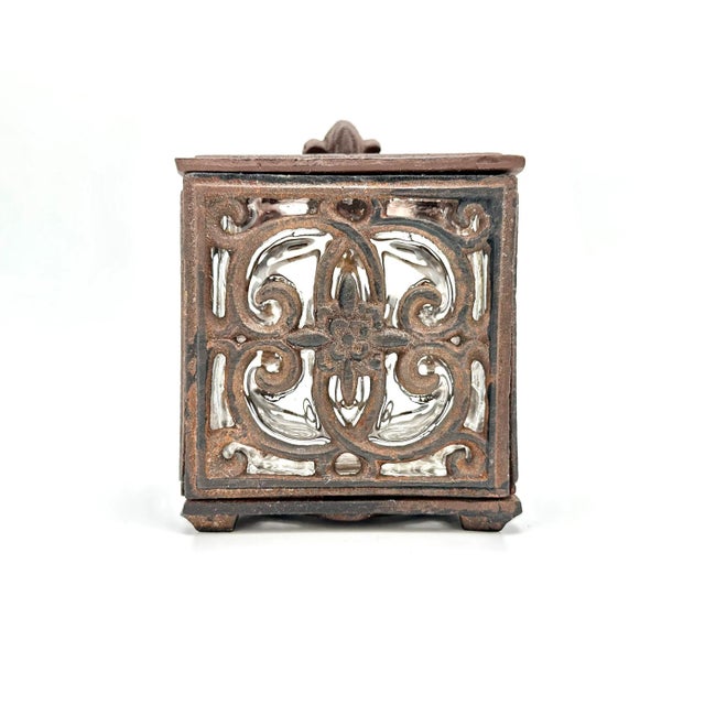 Late 19th Century Antique Iron Box With Caged Bubble Glass | Chairish