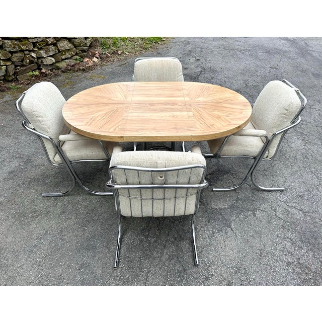1970’s Modern Jerry Johnson Style Tubular Chrome Dining Chairs & Table ...