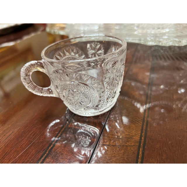 Late 20th Century Eapg Manhattan Pattern Glass Large Punch Bowl Set- 21 ...