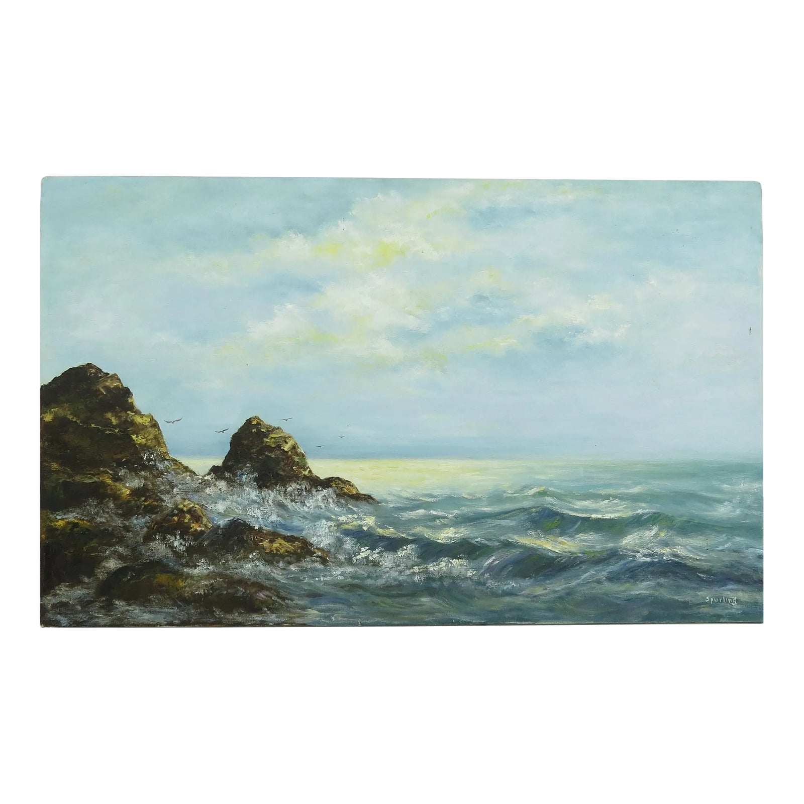 Vintage Oil on Canvas Seascape - Artist Signed "Spurling" | Chairish