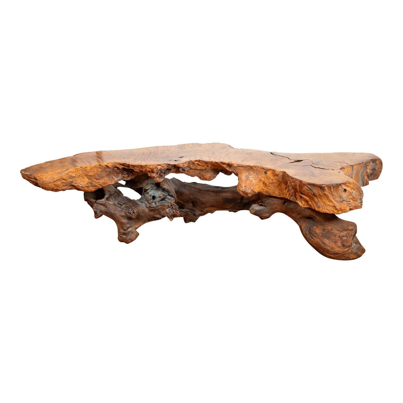 Vintage American Primitive Burlwood Live Edge Coffee Table | Chairish