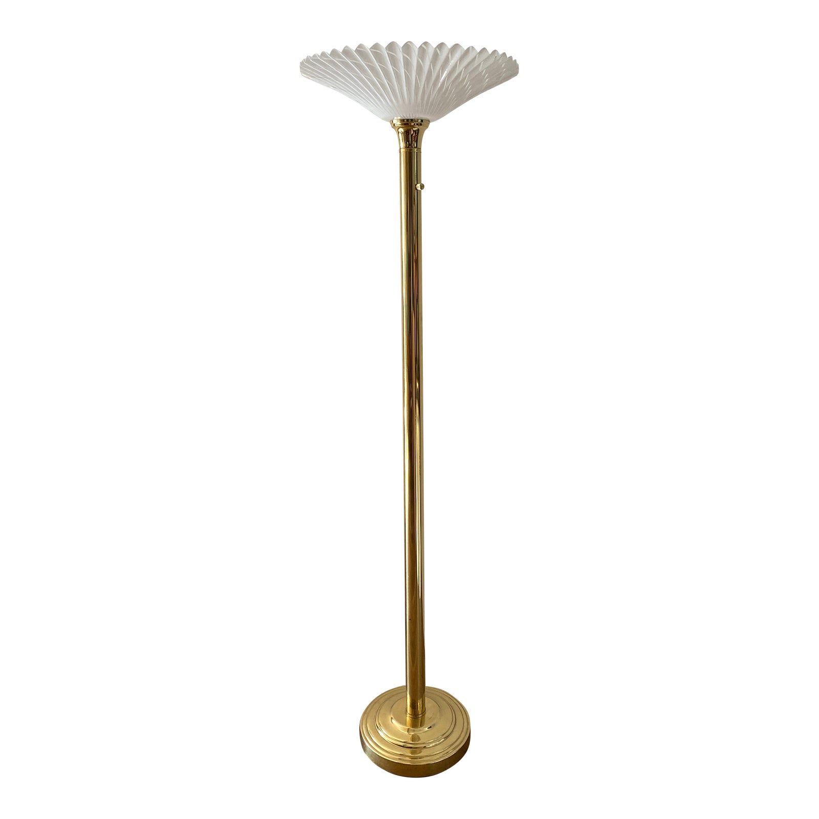 1970s Brass Torchiere Floor Lamp With Fanned Shade - a Pair | Chairish