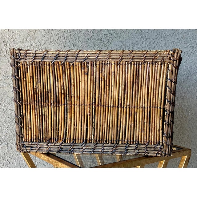 Mid 20th-Century Pencil Reed Tortoiseshell Rattan Media Storage Basket ...