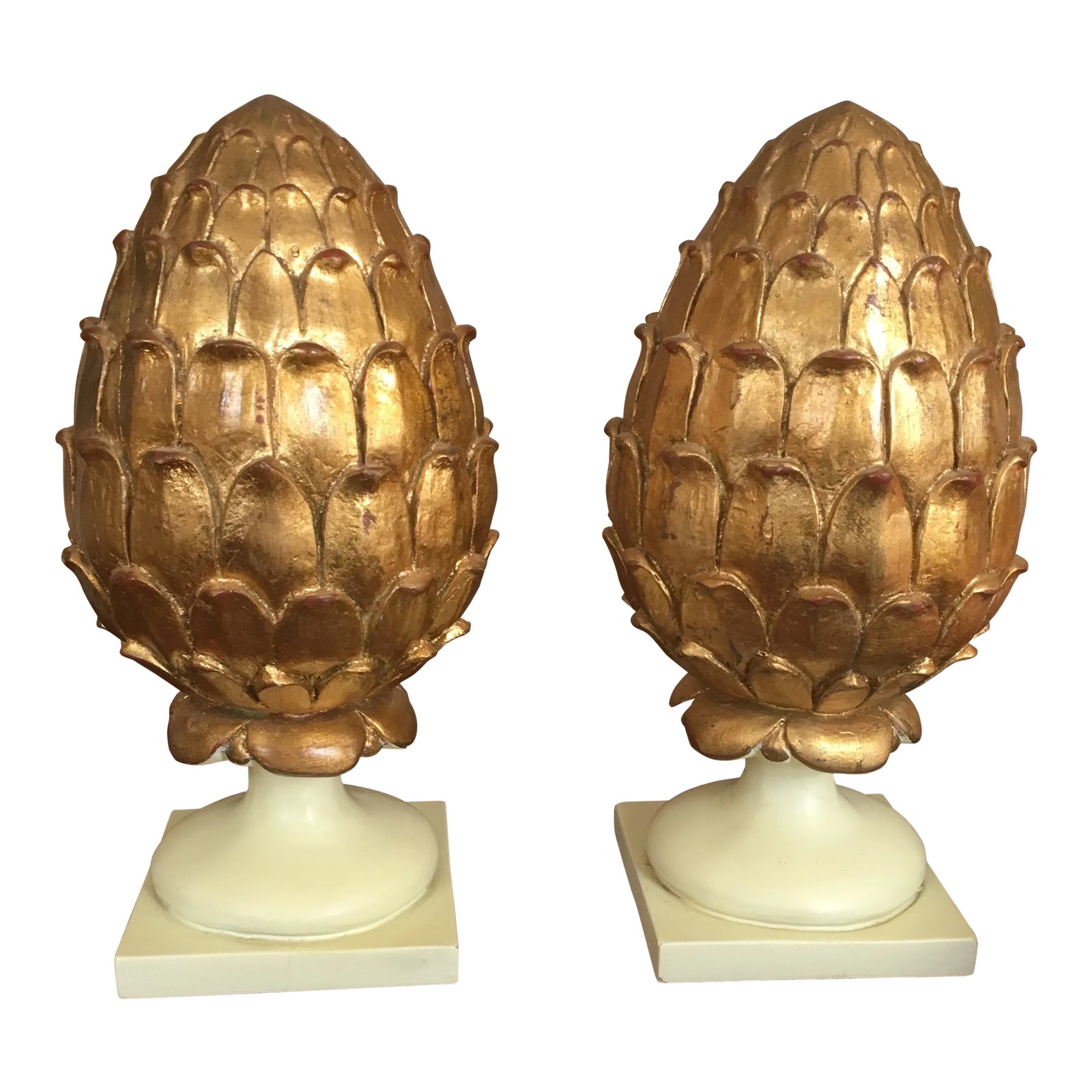 Modern Gold Leaf Finials- A Pair | Chairish