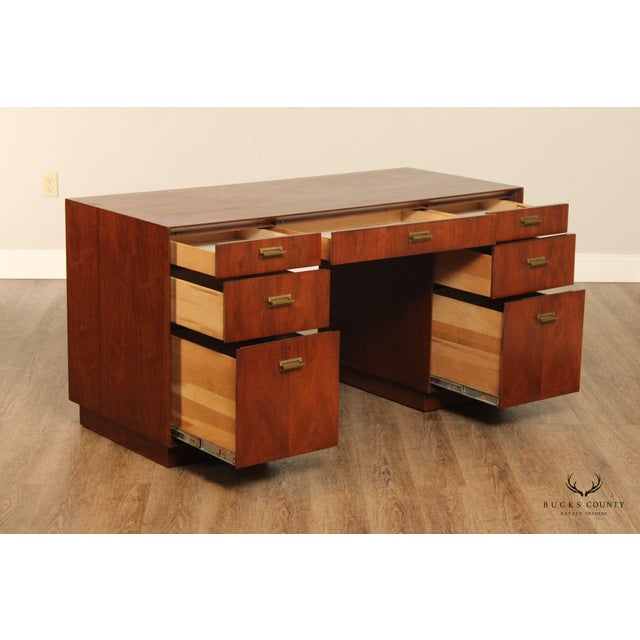 Founders Mid Century Modern Style Walnut Executive Desk | Chairish