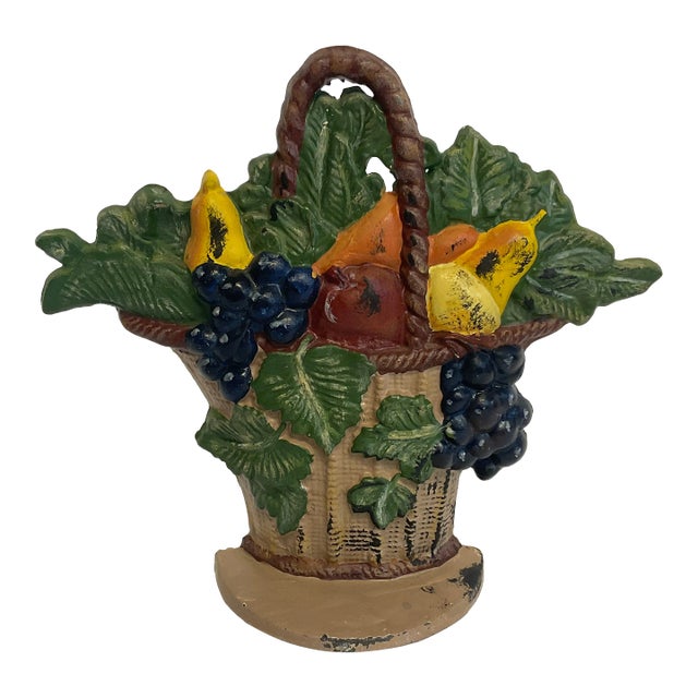 Mid-Century Fruit Basket Cast Iron Door Stop | Chairish
