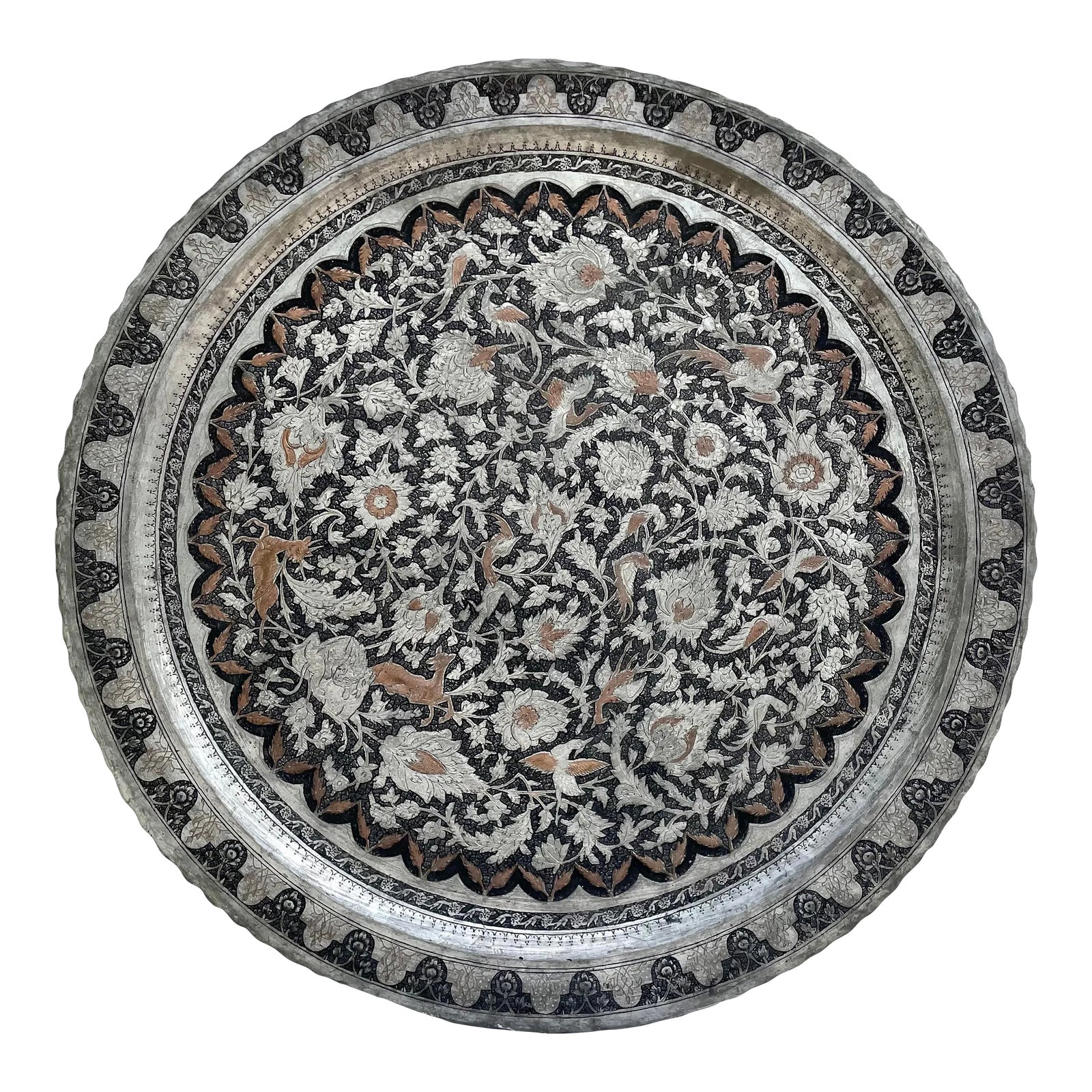 Vintage Islamic Moroccan 34" Engraved Silver Copper Tray Table Top ...