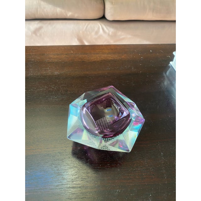 1960s Murano Style Prism Shape Glass Dish in Plum With Clear Blue ...