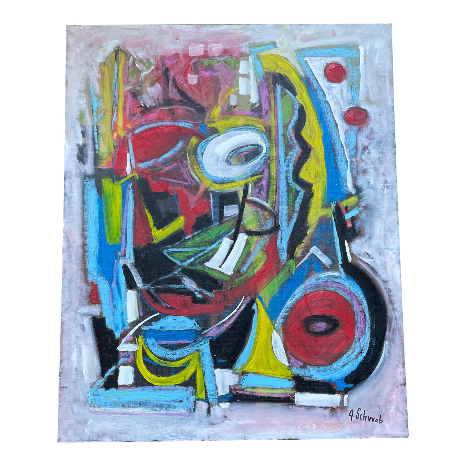 Listed John Schwab Original Abstract Expressionist Oil Painting Cubism ...