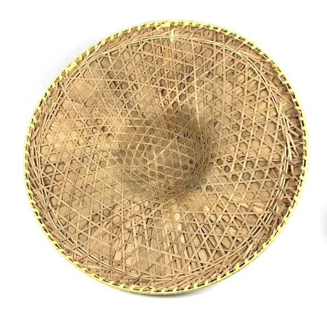 Vintage Bamboo Rattan Woven Farmer Hat Wall Art | Chairish