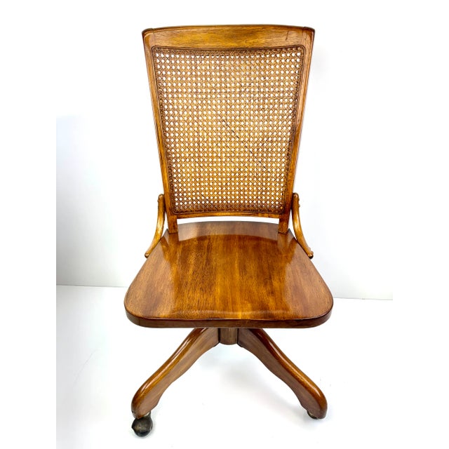 Mid Century Cane Back Swivel Office Chair | Chairish
