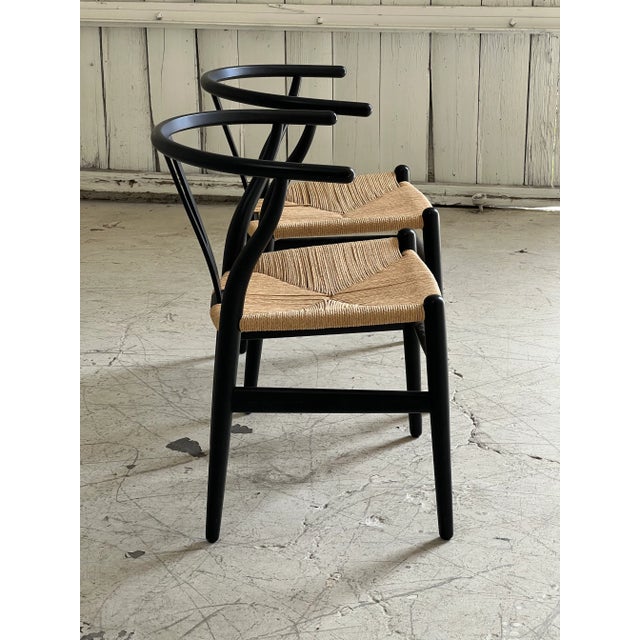 Mid Century Black Wishbone Dining Chairs by Hans Wegner - a Pair | Chairish