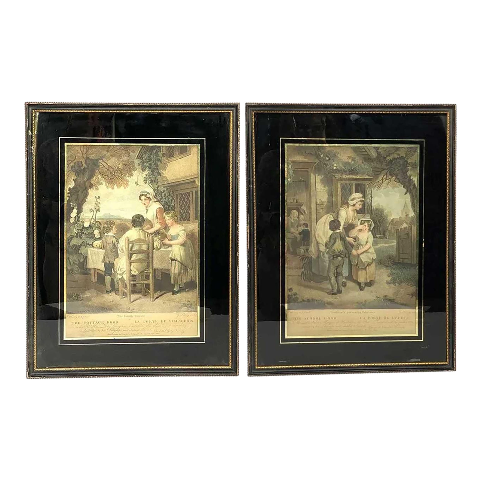 Two George Keating Engravings, School and Cottage Door, After Francis ...