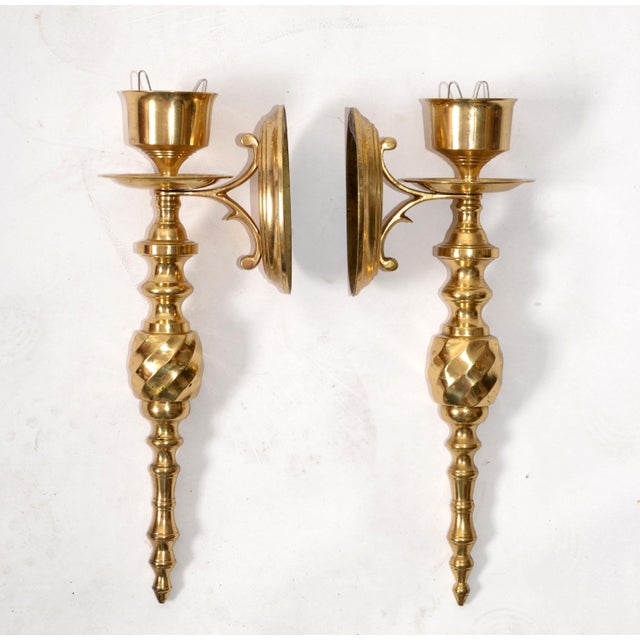1980s Neoclassical Style Turned Solid Brass Candle Holder Wall Sconces ...