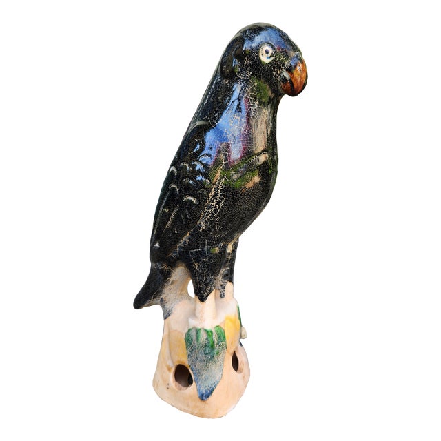 Vintage Pottery Black Majolica Parrot Roof Finial Garden Ornament ...