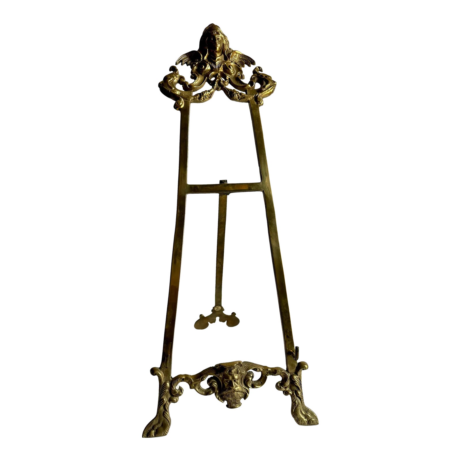 Vintage Ornate Large Solid Brass Rococo Style Easel With Figureheads ...