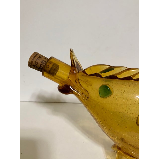Vintage Blenko Hand Blown Amber Art Glass Fish Decanter, Italy | Chairish