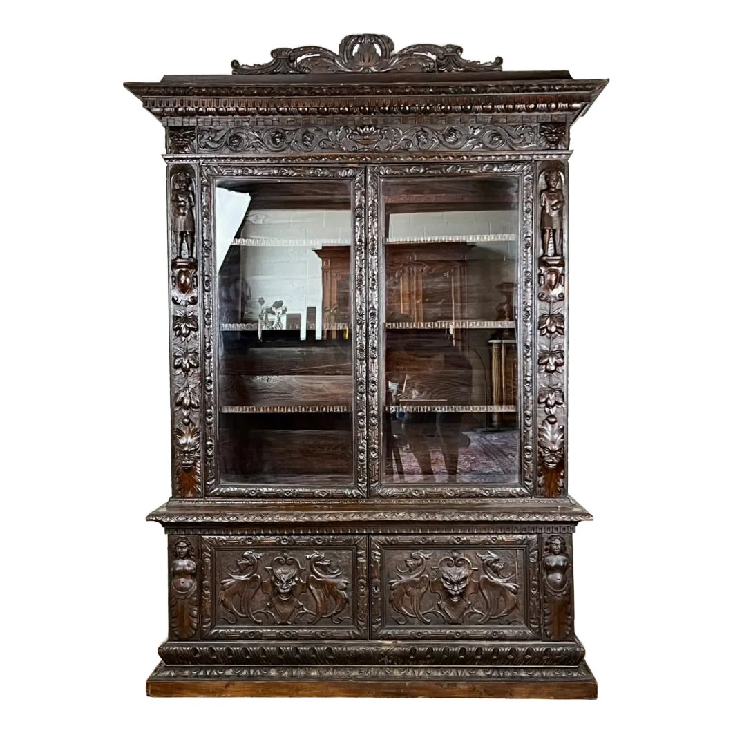 Antique French Louis XIII Style Renaissance Revival Step Back Cabinet C ...