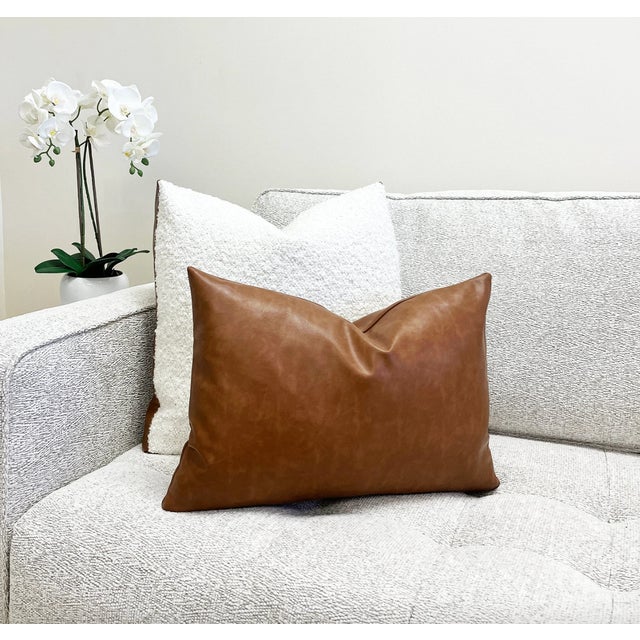 Off White Boucle & Brown Leather Box Throw Pillow With Feather Down ...