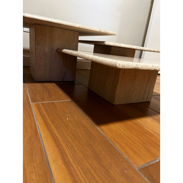 1980s Travertine Marble Nesting Tables Trio | Chairish