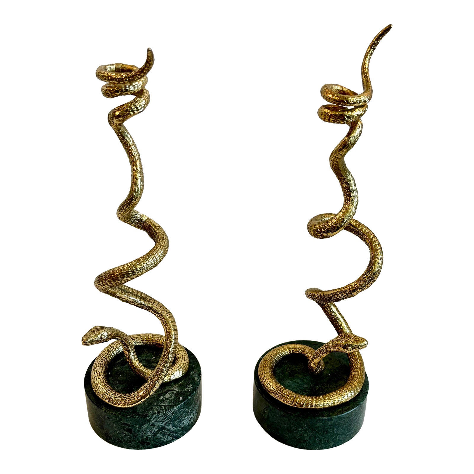 Pair of 1970s Snake Form Brass Candlesticks | Chairish