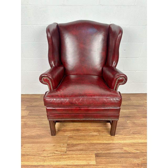 Late 20th Century Bracewell Burgundy Leather Nailhead Wingback Library ...