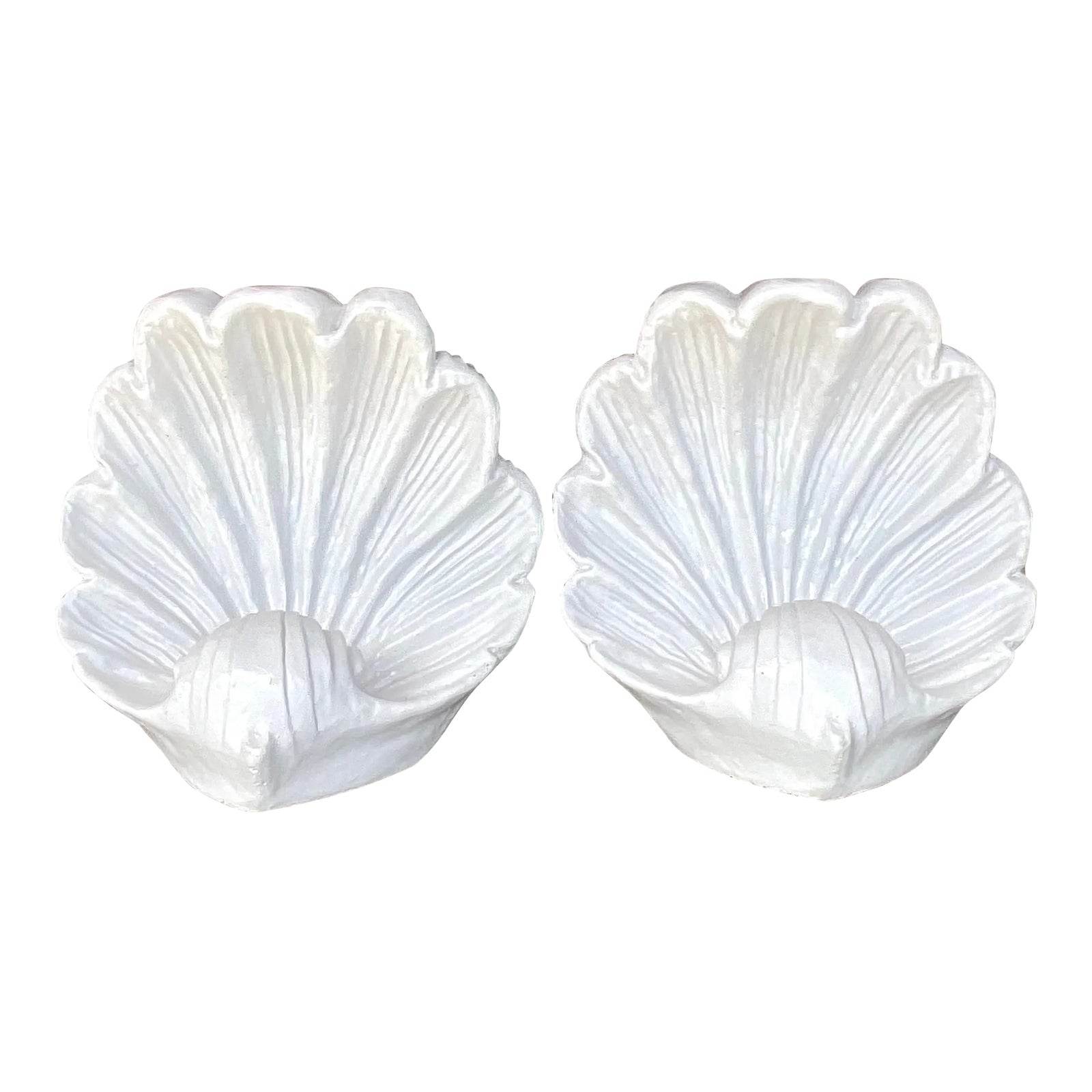 Vintage Coastal Glazed Ceramic Clam Shells - a Pair | Chairish