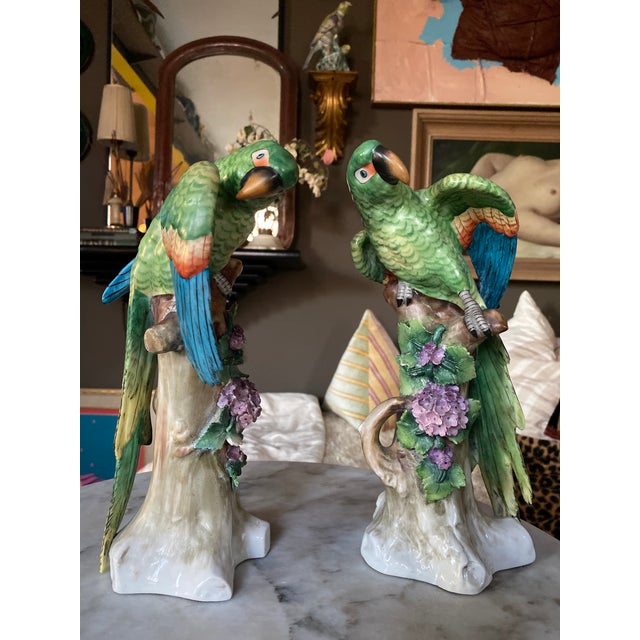 Antique 1900s Pair Sitzendorf Hand Painted Porcelain Birds Parrots ...