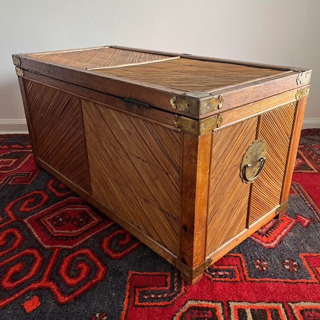 Vintage Coastal Gabriella Crespi Style Pencil Reed Trunk Chest | Chairish