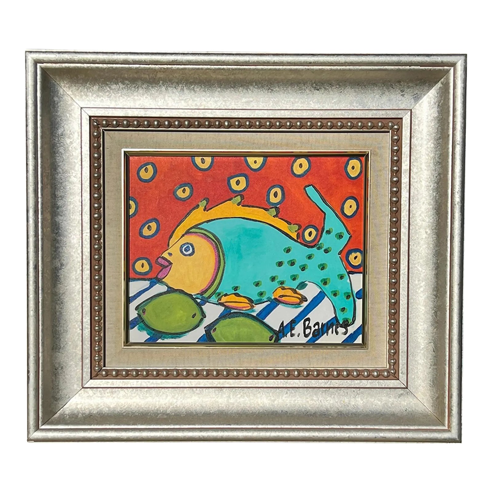 Original Still Life Painting by A. E. Barnes, Fish & Limes, Signed ...