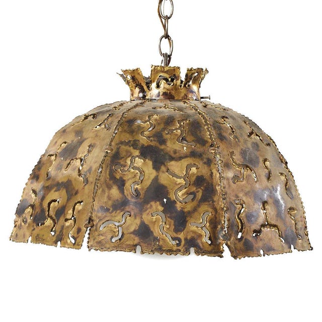 Tom Greene for Feldman Mid Century Brass Brutalist Swag Hanging Light ...