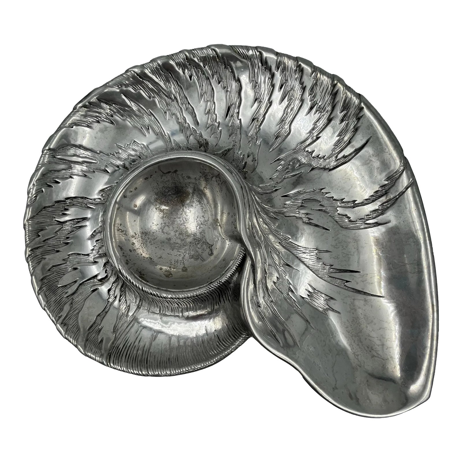 Arthur Court Nautilus Shell Aluminum Chip & Dip Server | Chairish
