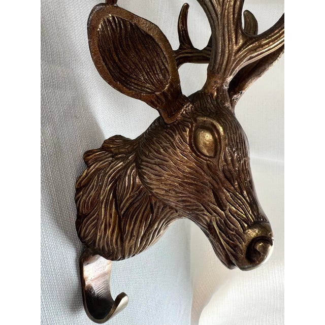 Vintage Brass Stag Head Wall Hook | Chairish