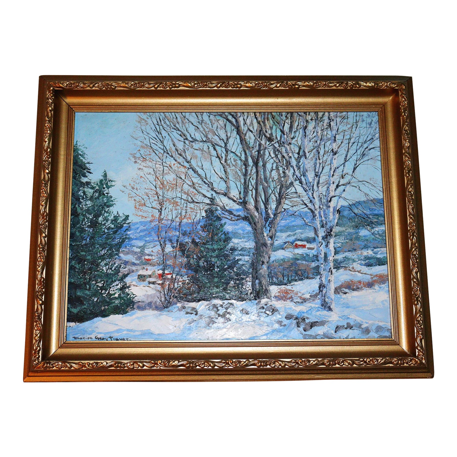 1940s Marion Gray Traver "New England Winter" Oil Painting on Canvas ...