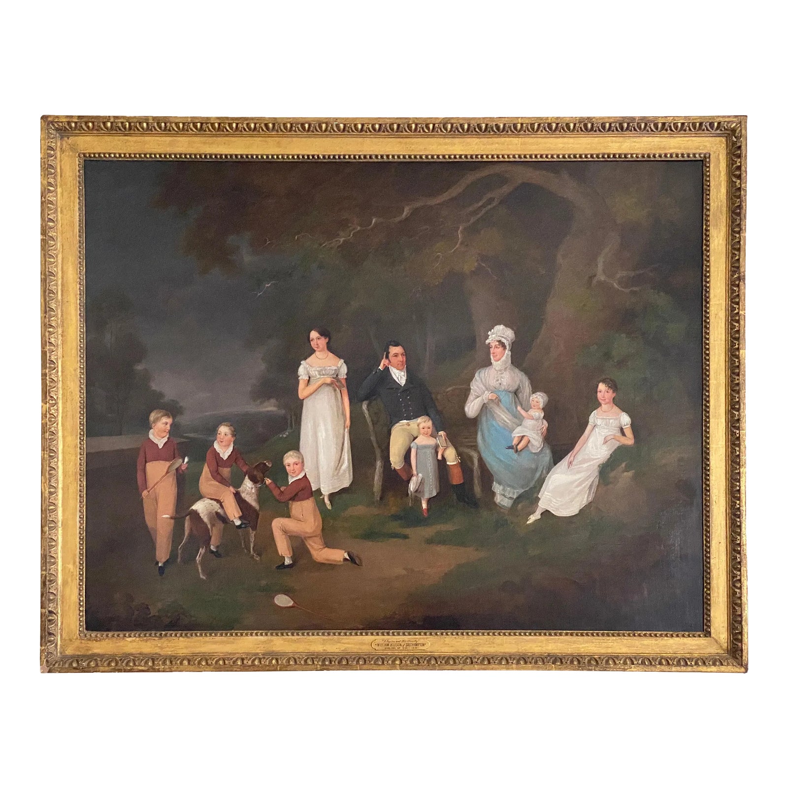 Regency Portrait " A Squire And His Family " Oil on Canvas | Chairish