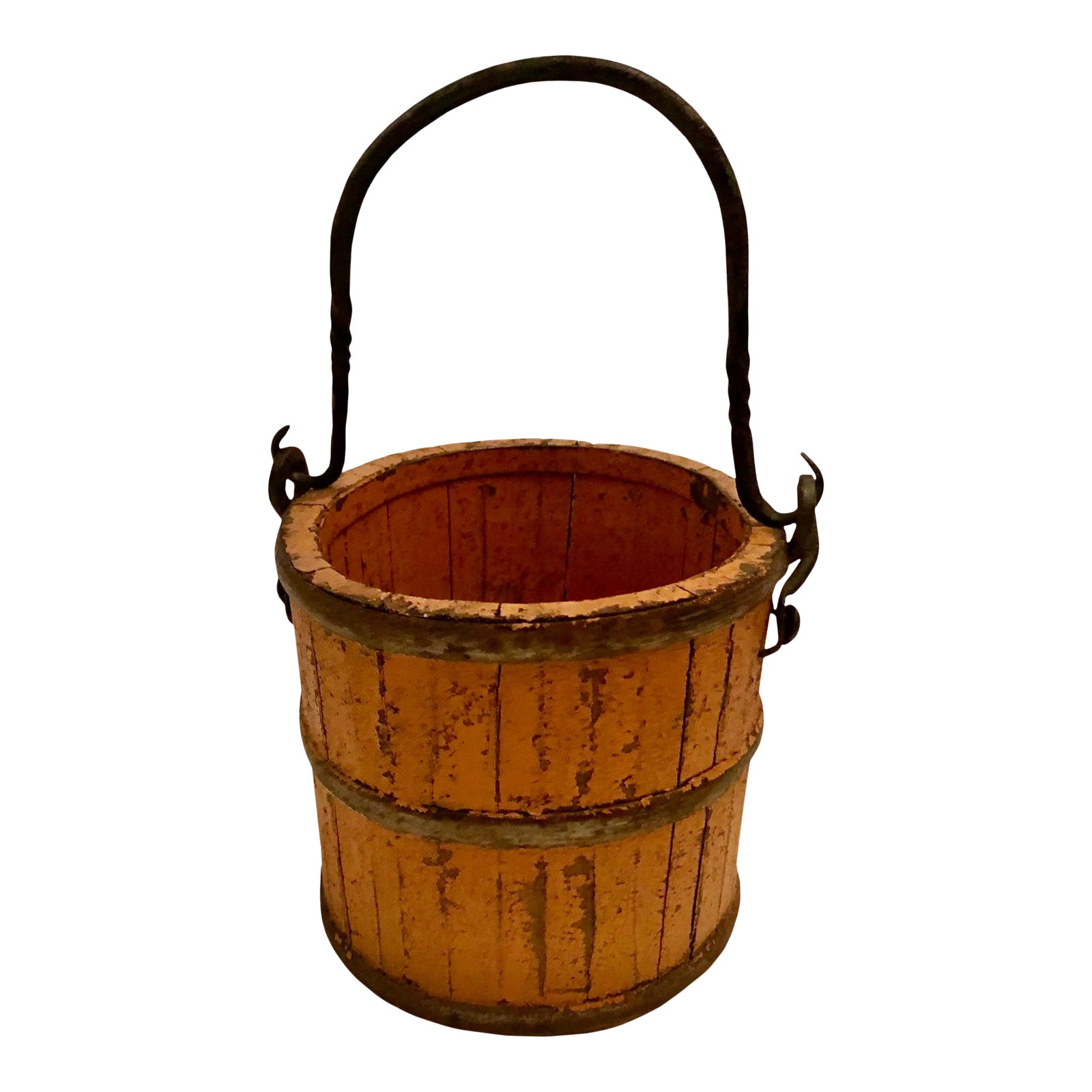 19th Century French Wood and Iron Pail | Chairish