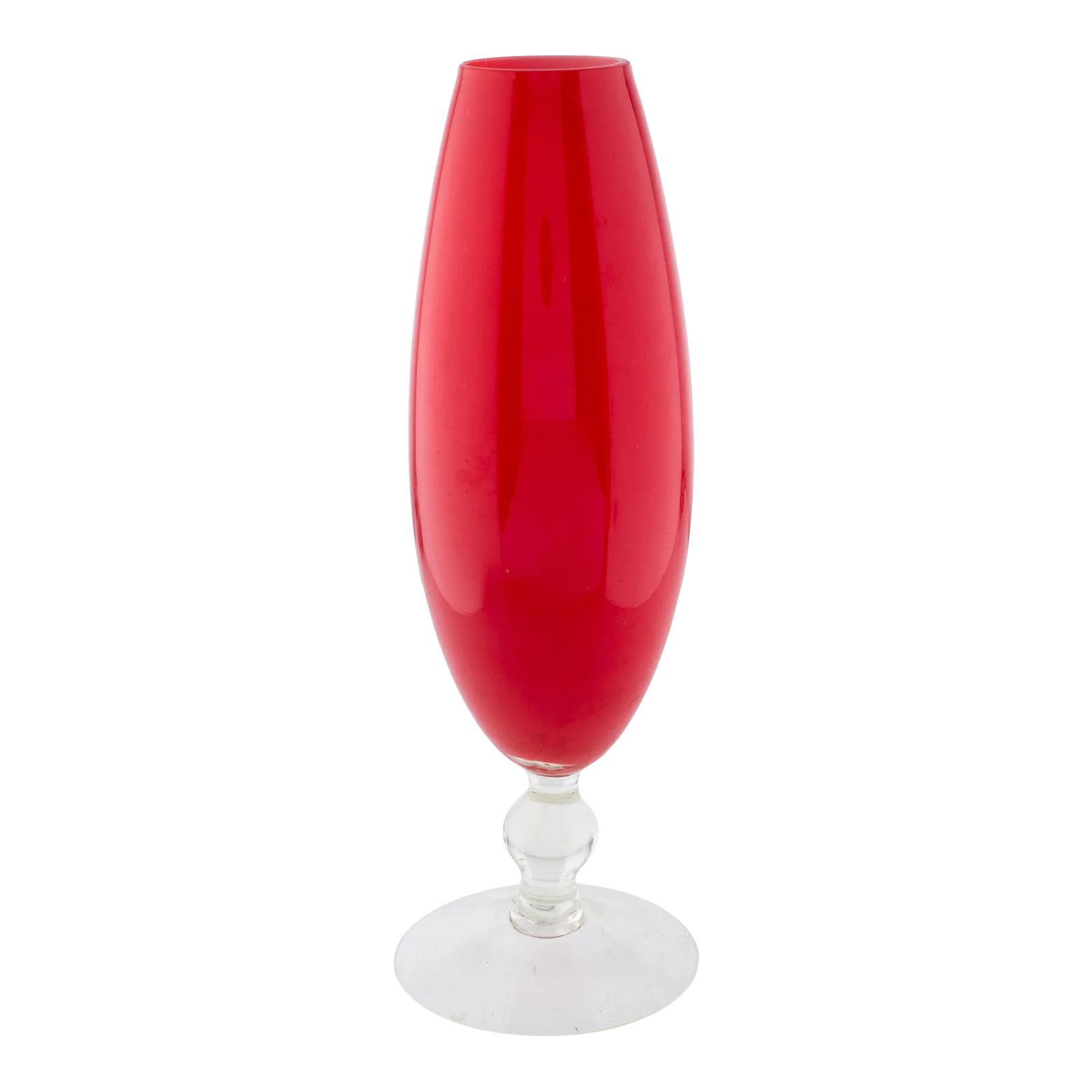 Mid Century Modern Large Red Bud Vase Glass Art | Chairish