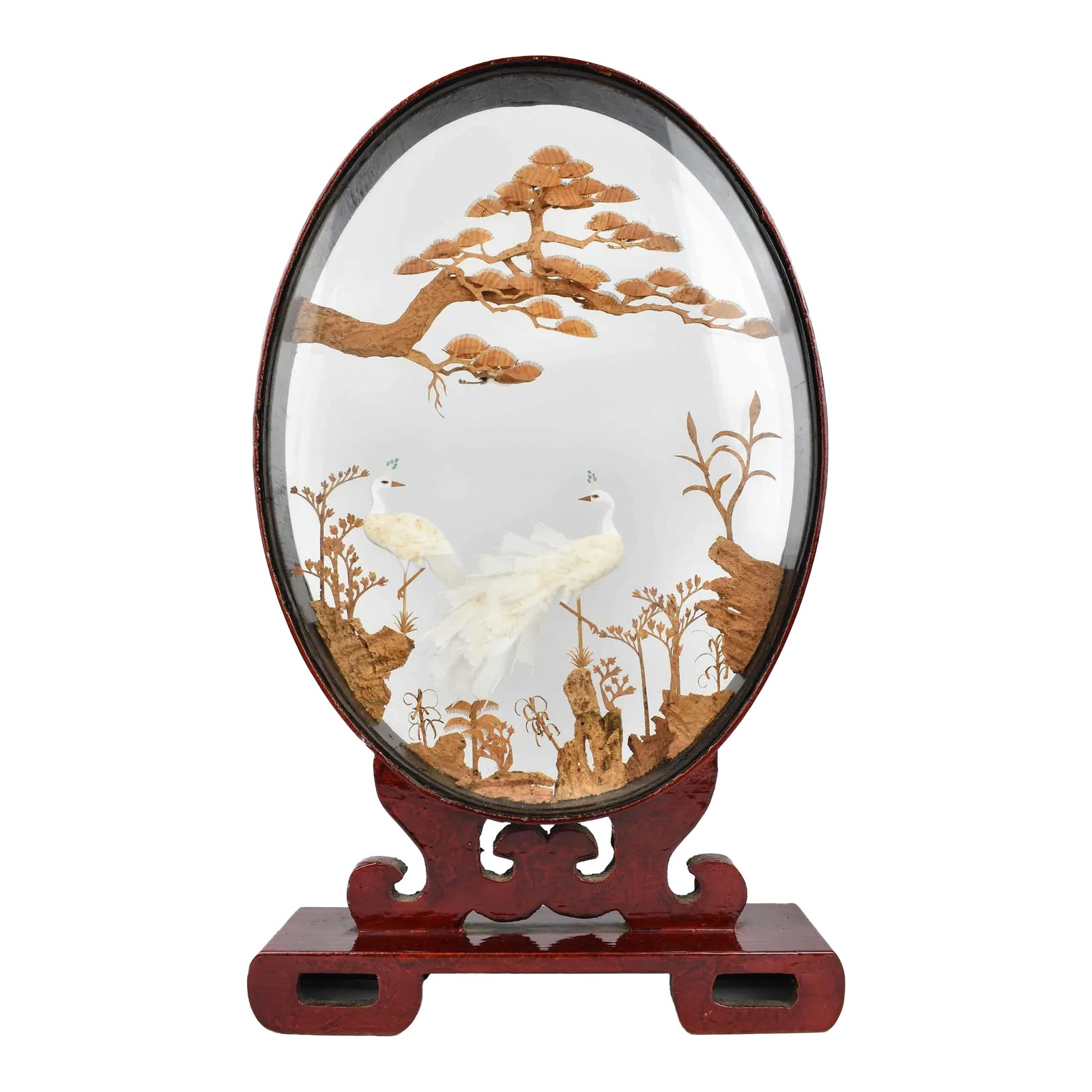 Mid 20th Century Tall Oval Chinese Cork Carving Art Diorama | Chairish