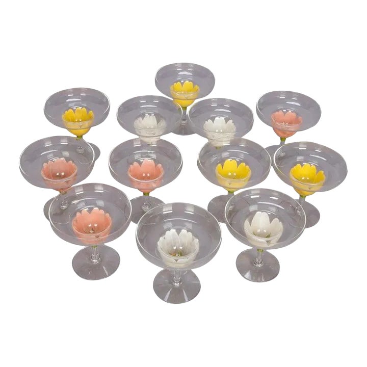 Hand Painted Art Glass Tulip Floral Form Margarita Stemware, Circa 1950 ...