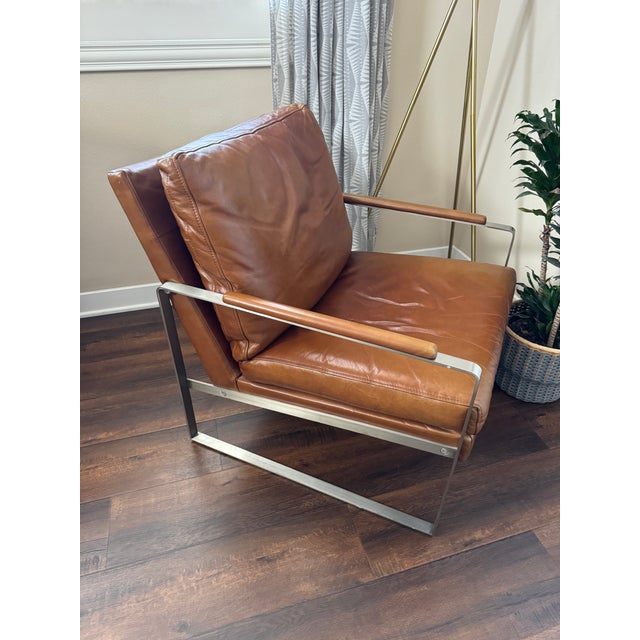 Pottery Barn Brown Leather Metal Armchair Chairish