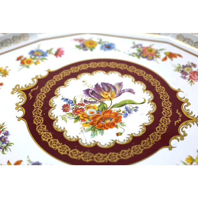 Vintage Octagonal Colorful Flowers Tray by Daher | Chairish