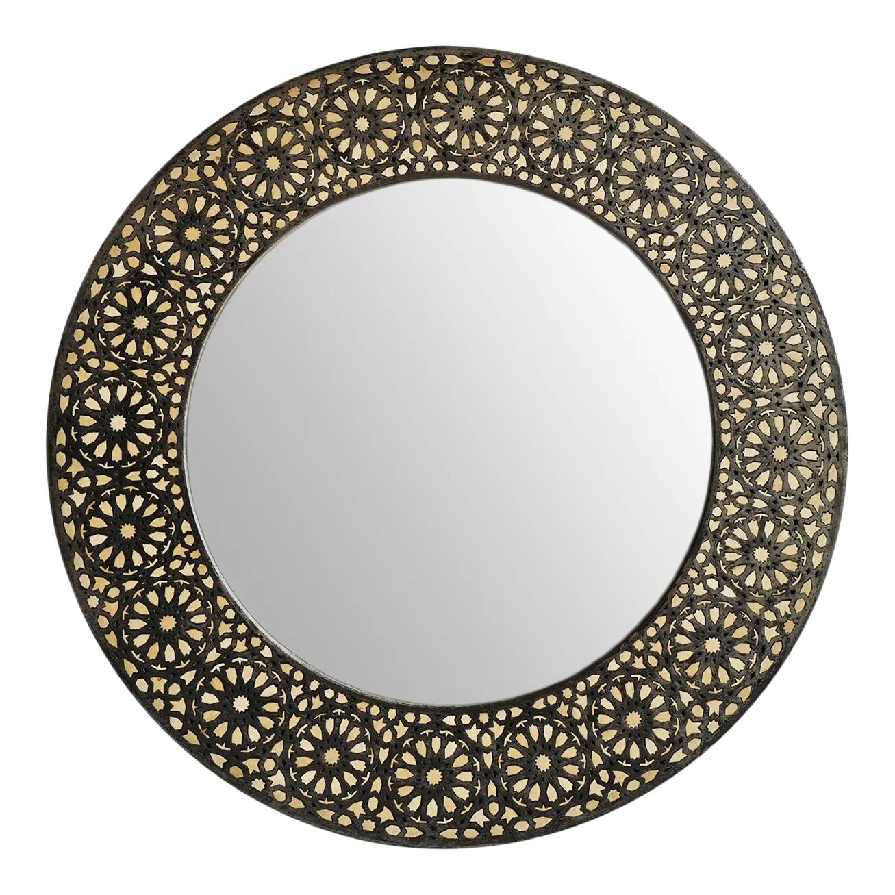 Moorish Round Wood Inlay Mirror 24" | Chairish