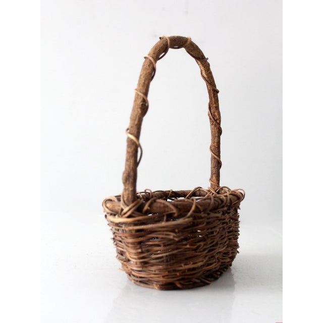 Vintage Rustic Twig Basket | Chairish