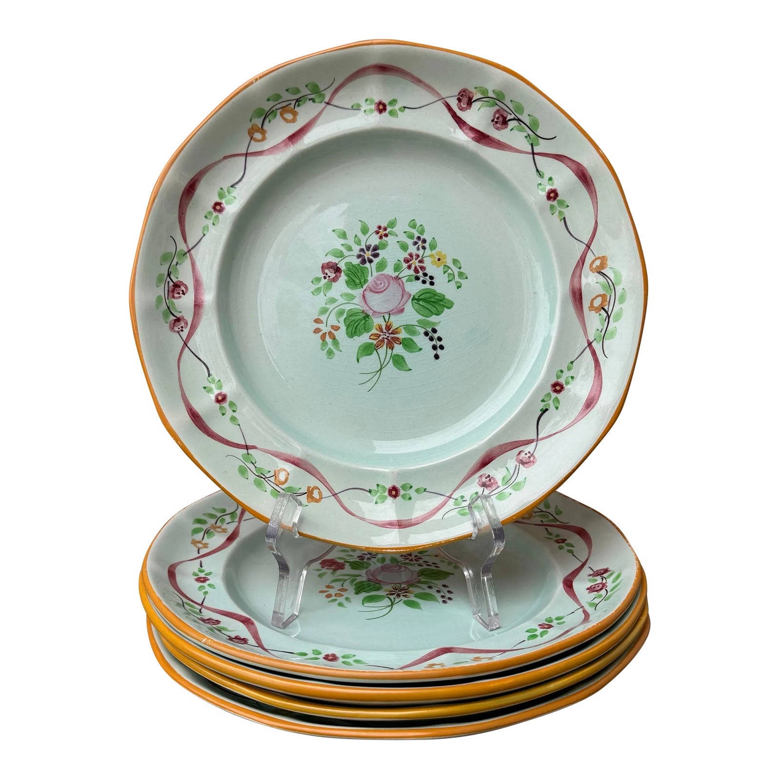 1950s Adams England Calyx Ware Hand Painted Mint Green Ribbon Majolica ...