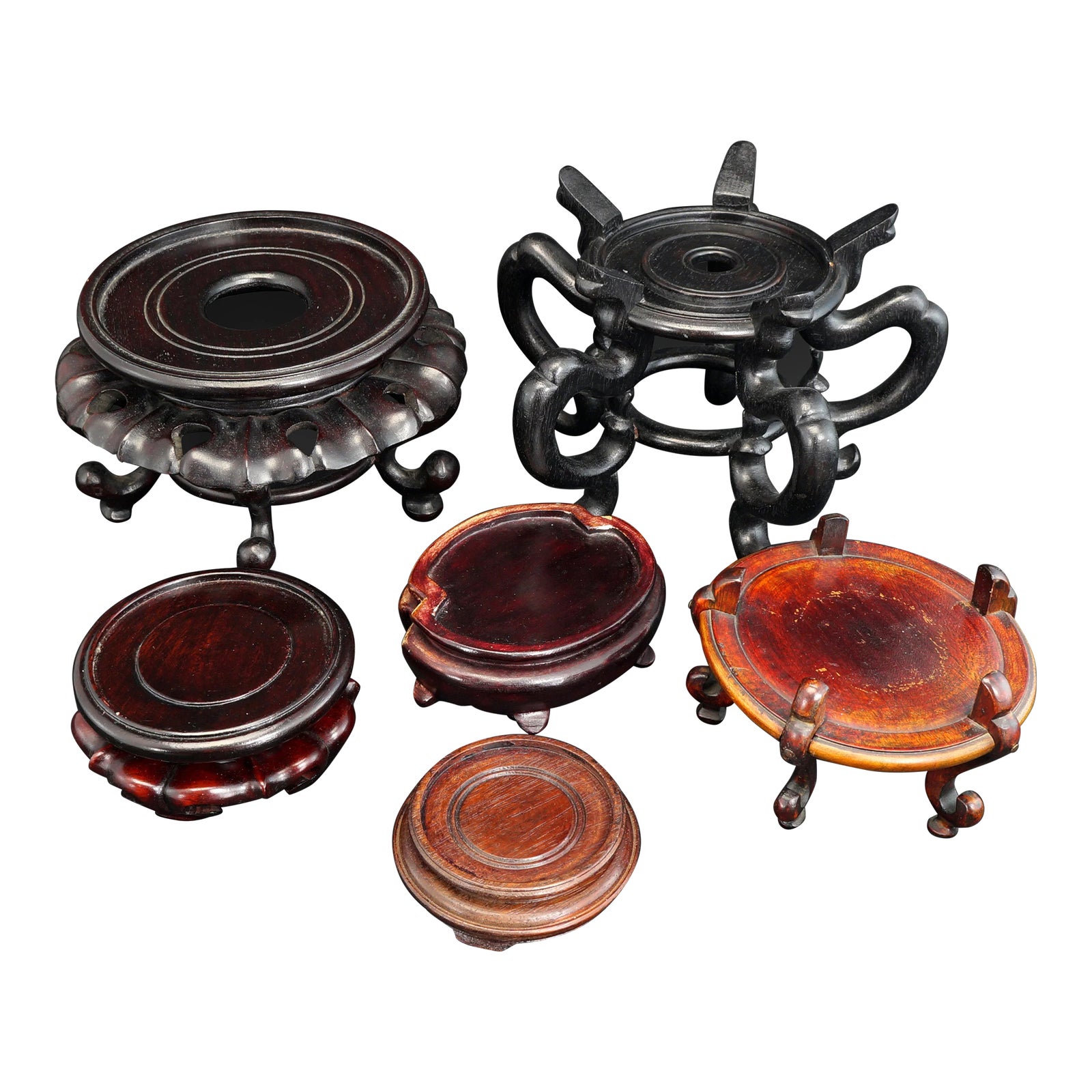 Six Vintage Chinese Hardwood Display Stands | Chairish