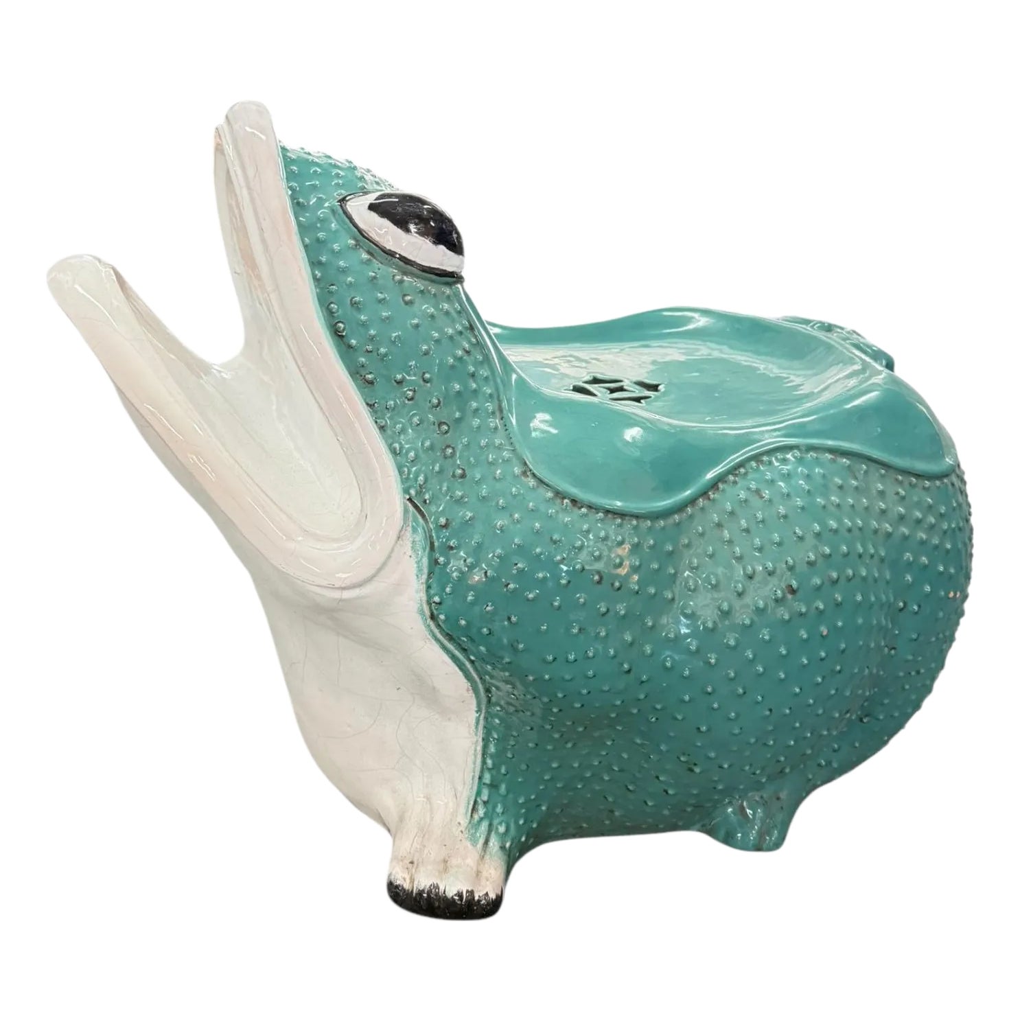 Italian Ceramic Frog Garden Seat With Opened Mouth | Chairish