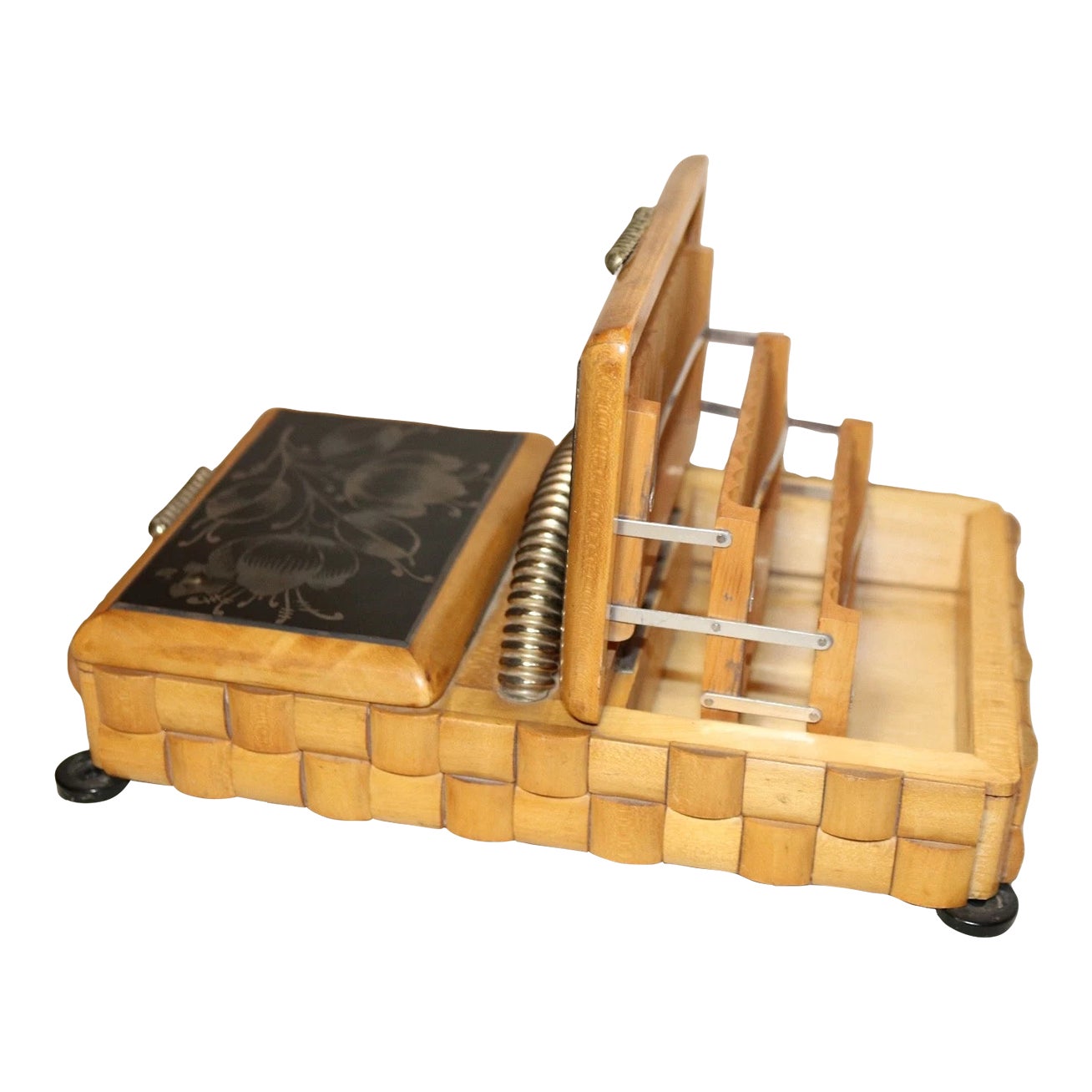 Vintage Handmade Wood Sterling Glass Folk Art Smoking Cigarette Box ...