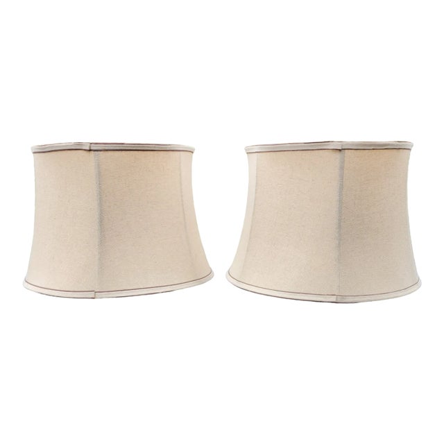Vintage Traditional Natural Lamp Shades in Cream Trimmed With Brown ...