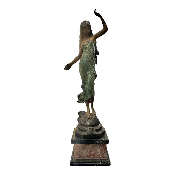 1940s Bronze Lady Statue With Marble Stand | Chairish