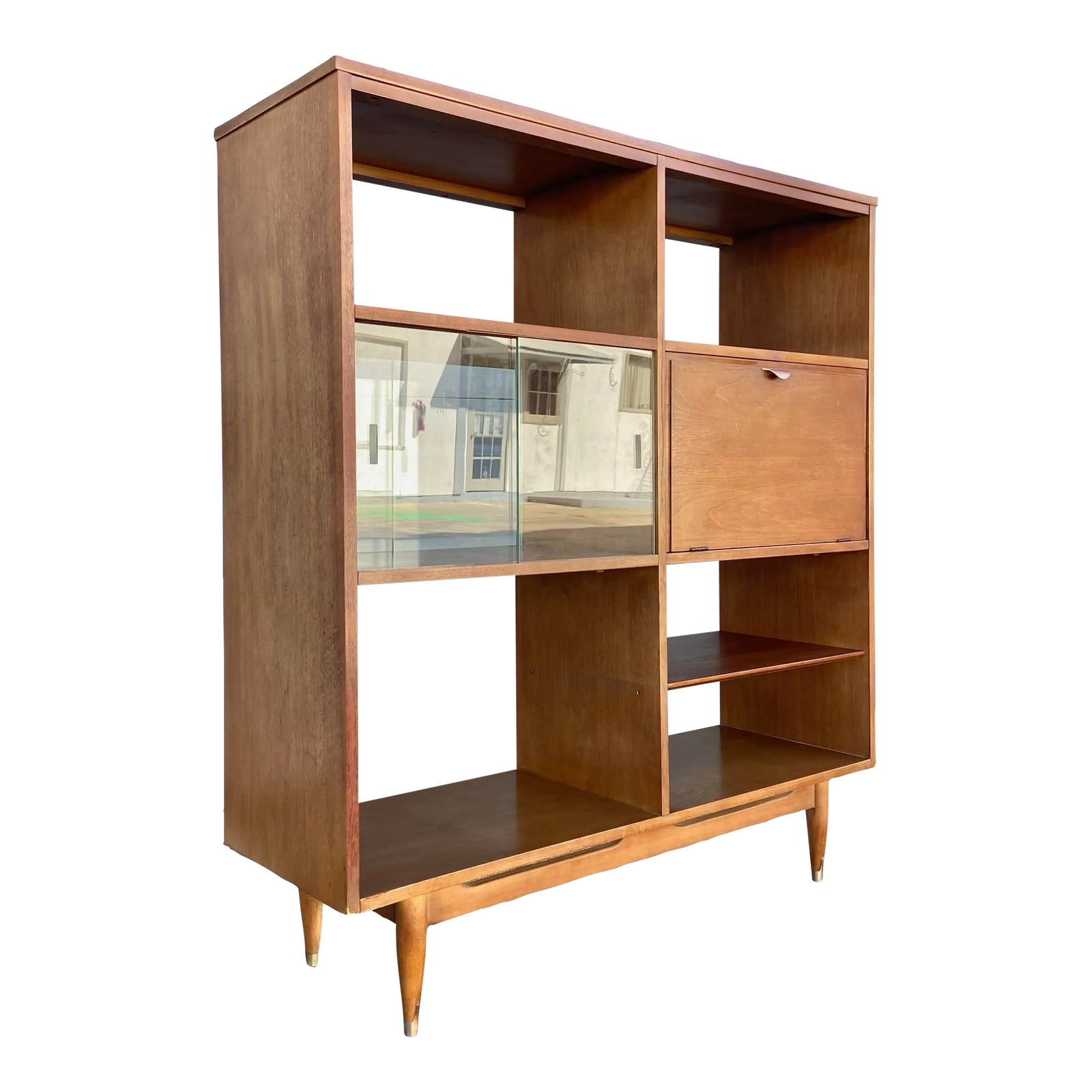 Mid Century Two-Sided Bookcase Étagère and Room Divider With Glass ...